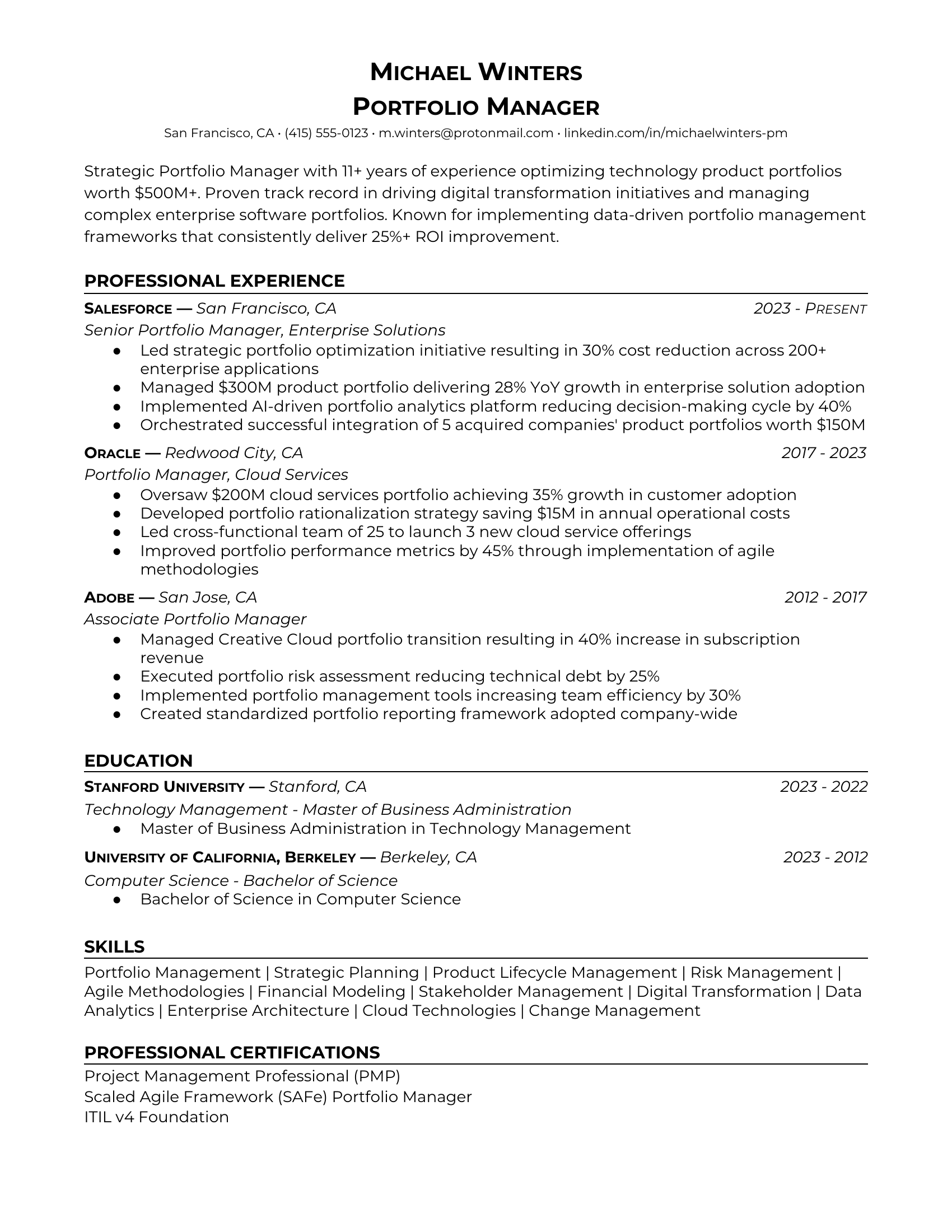 Portfolio Manager in Technology Resume Examples & Tips for 2025 | Careerday